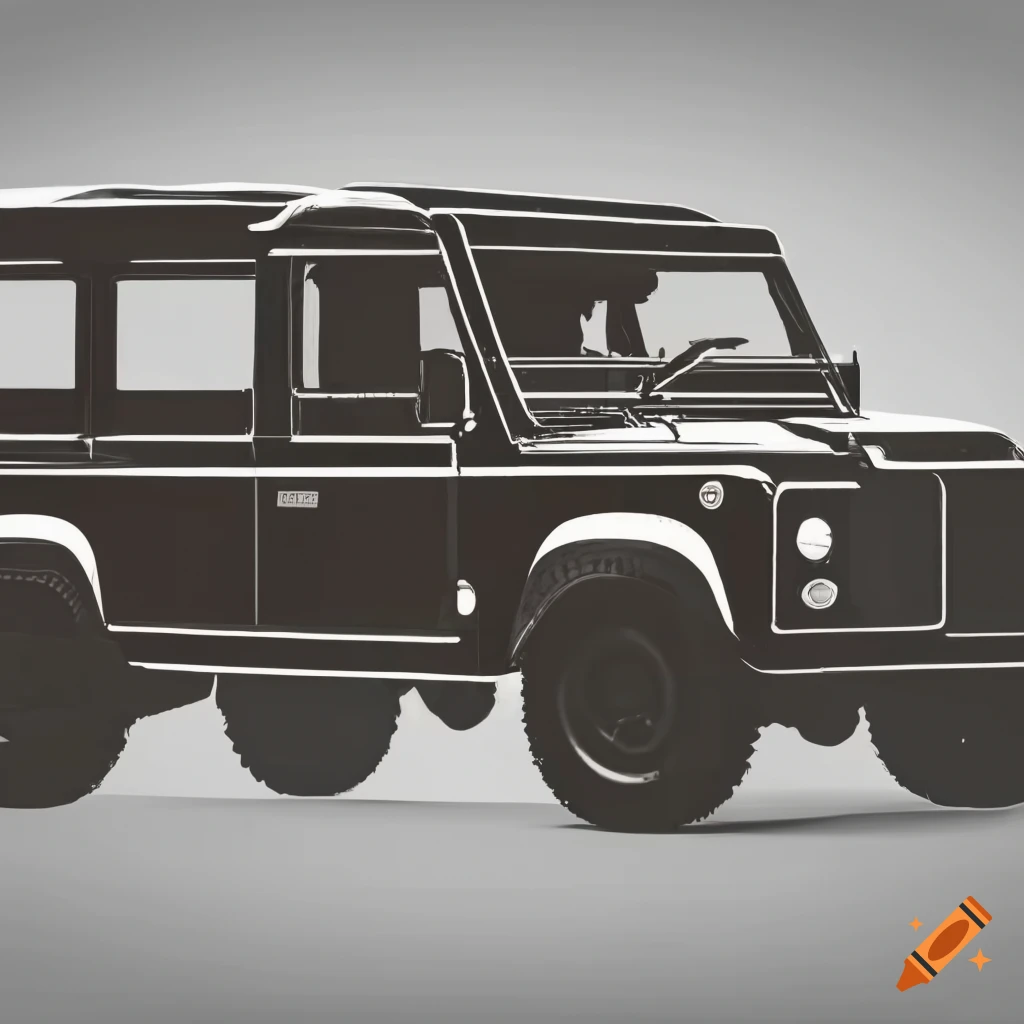 Black silhouette of classic land rover defender on white background on ...