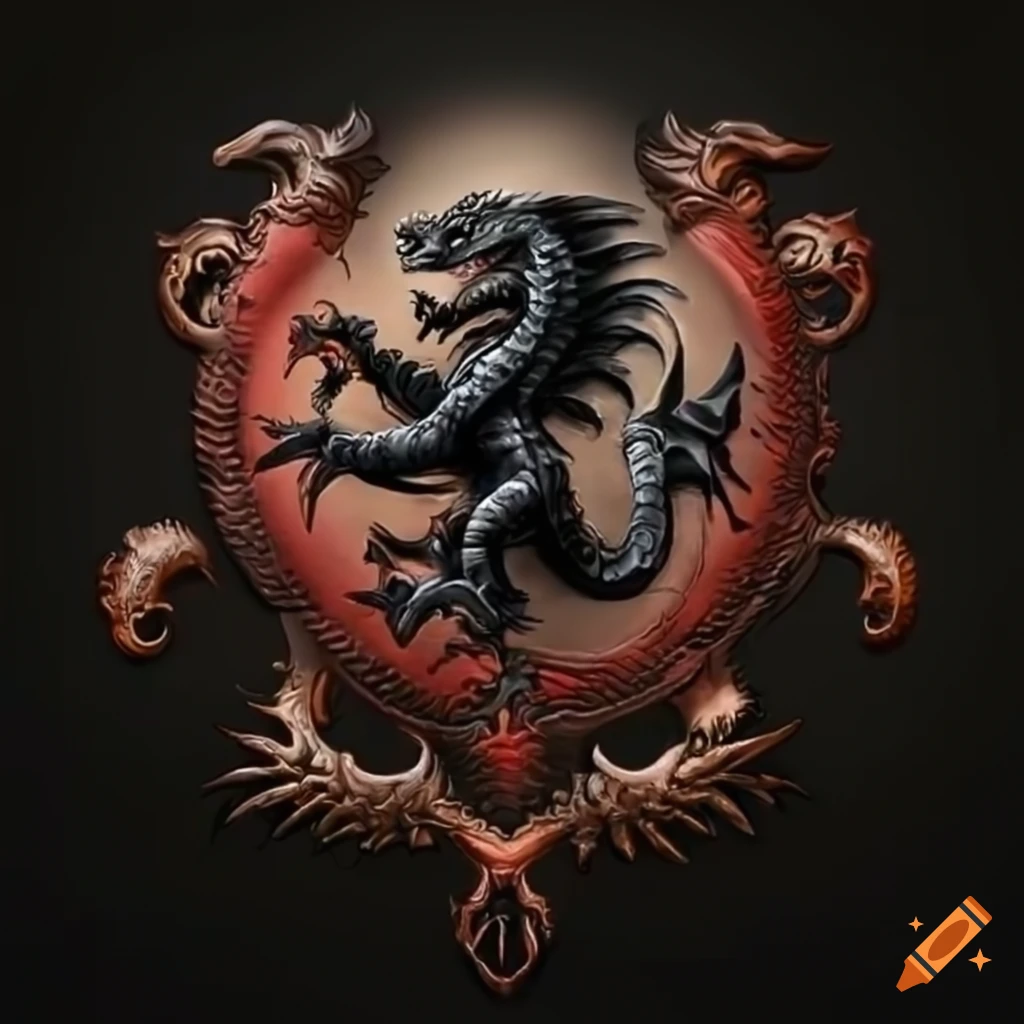 Detailed black dragon on a family crest on Craiyon