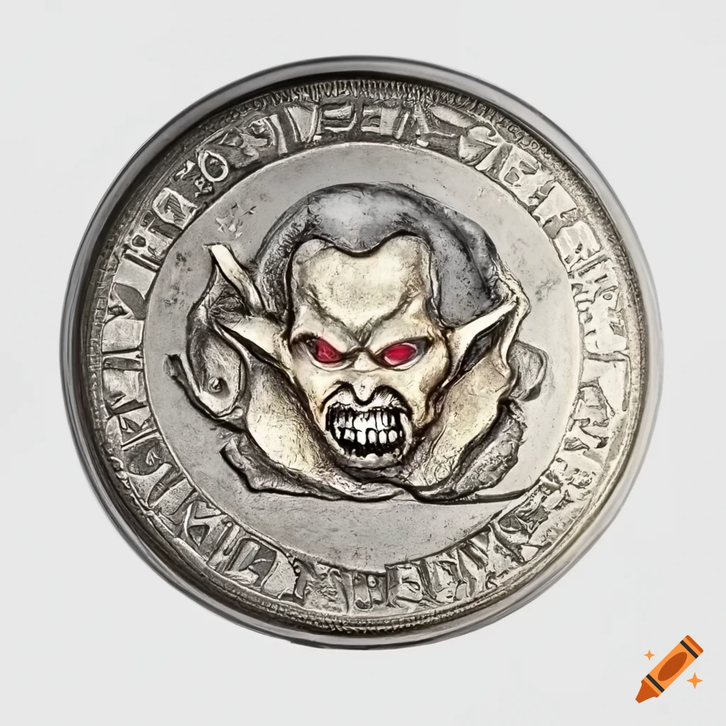 Metal vampire coin artifact on white background on Craiyon