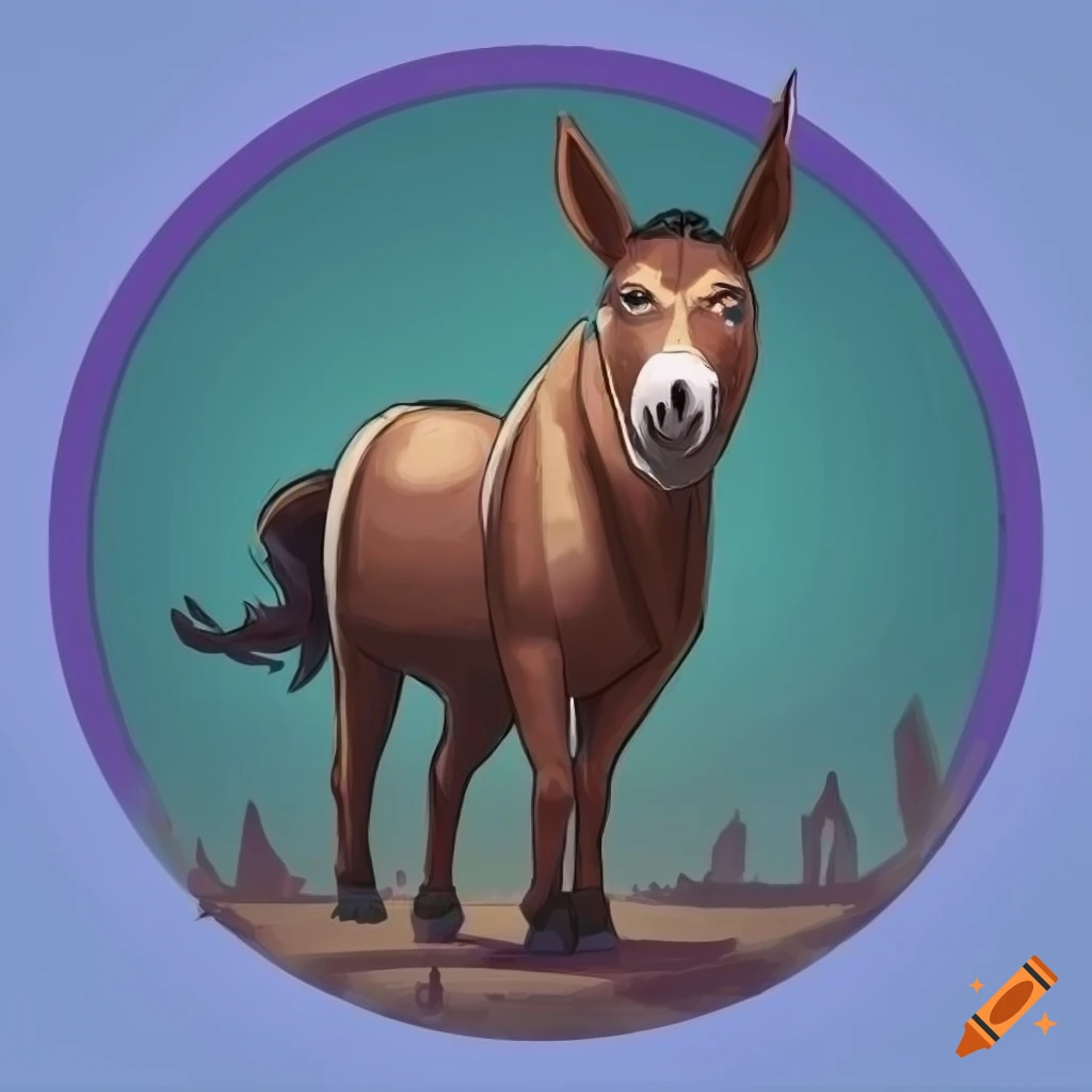 Mule illustration on round background for roll20 2d game token on Craiyon