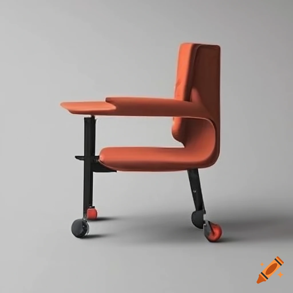 Innovative arm chair with wheels and compartments for students on Craiyon