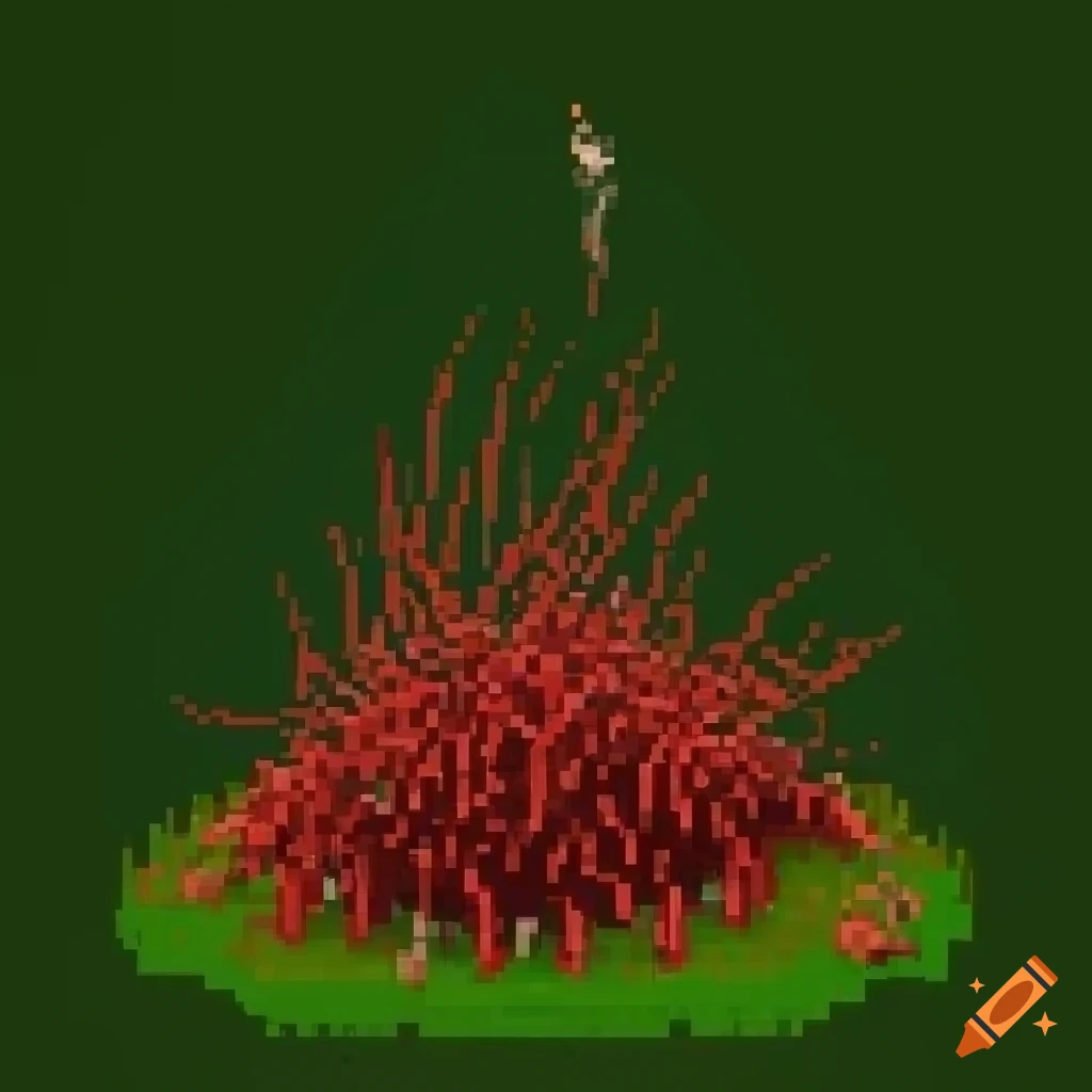 Detailed red fantasy grass shrubbery in pixel art on Craiyon