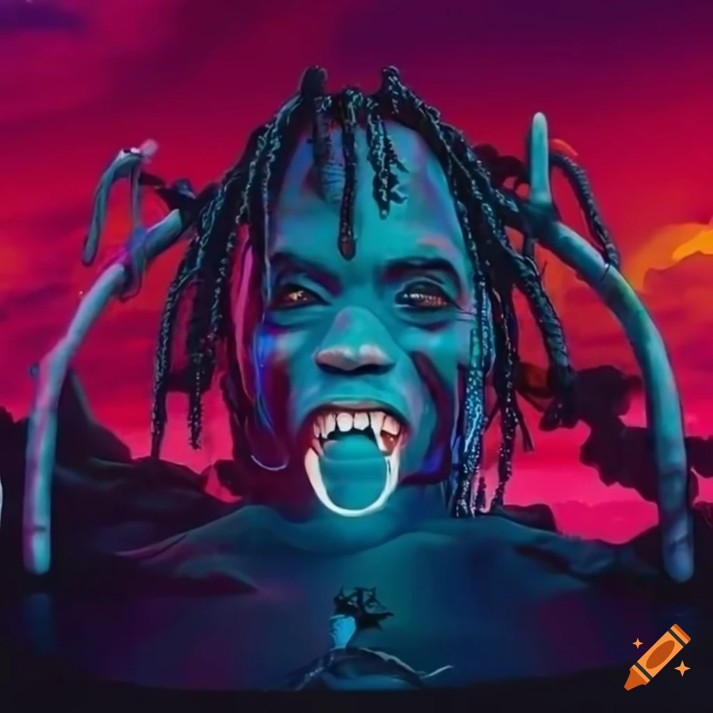 Artistic depiction of travis scott's astroworld festival on Craiyon