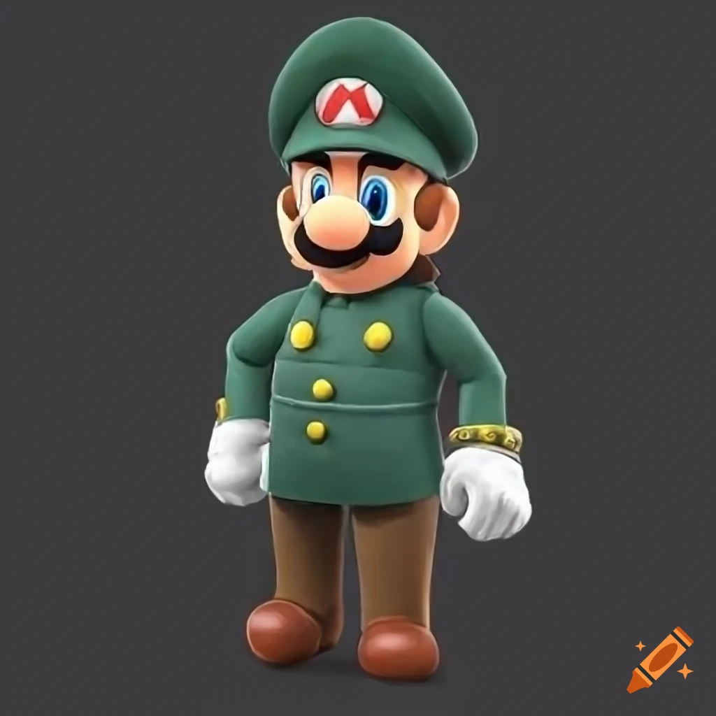Mario wearing a military tunic and commander hat on Craiyon