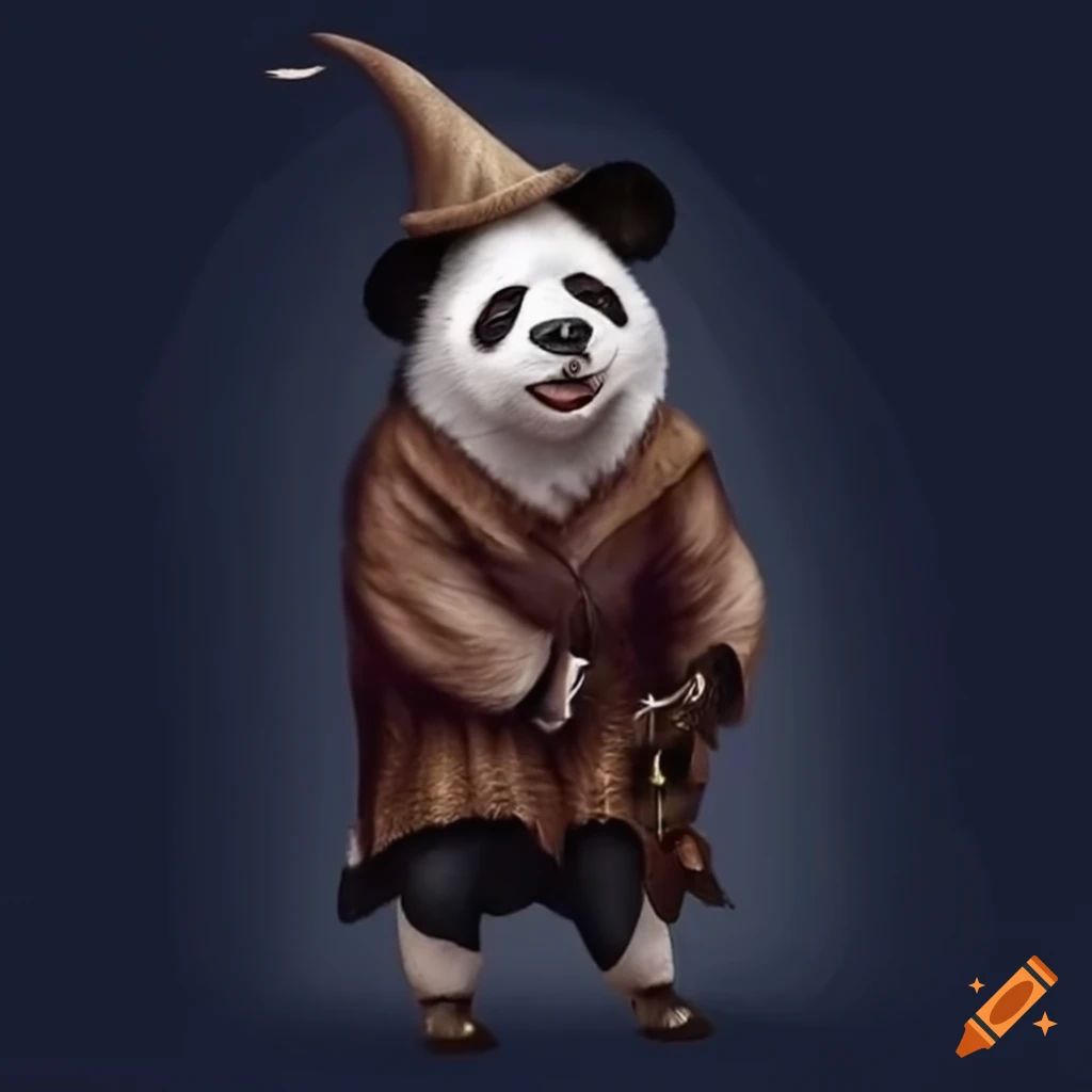 Hybrid creature half panda half cow in wizard robe and hat on Craiyon