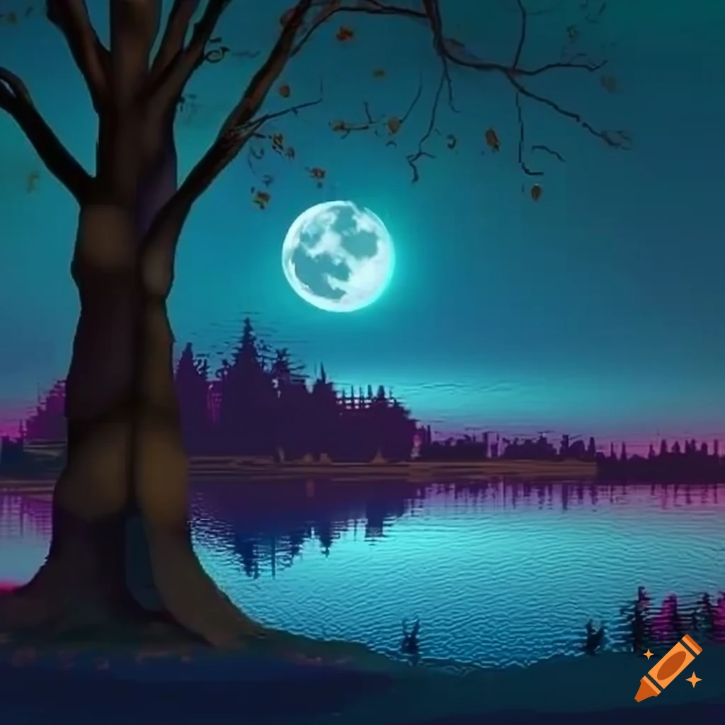 Colorful outdoor scene with moonlight in 32-bit graphics on Craiyon