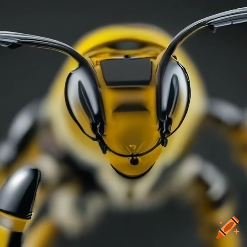 Realistic close-up of a robotic bee on Craiyon