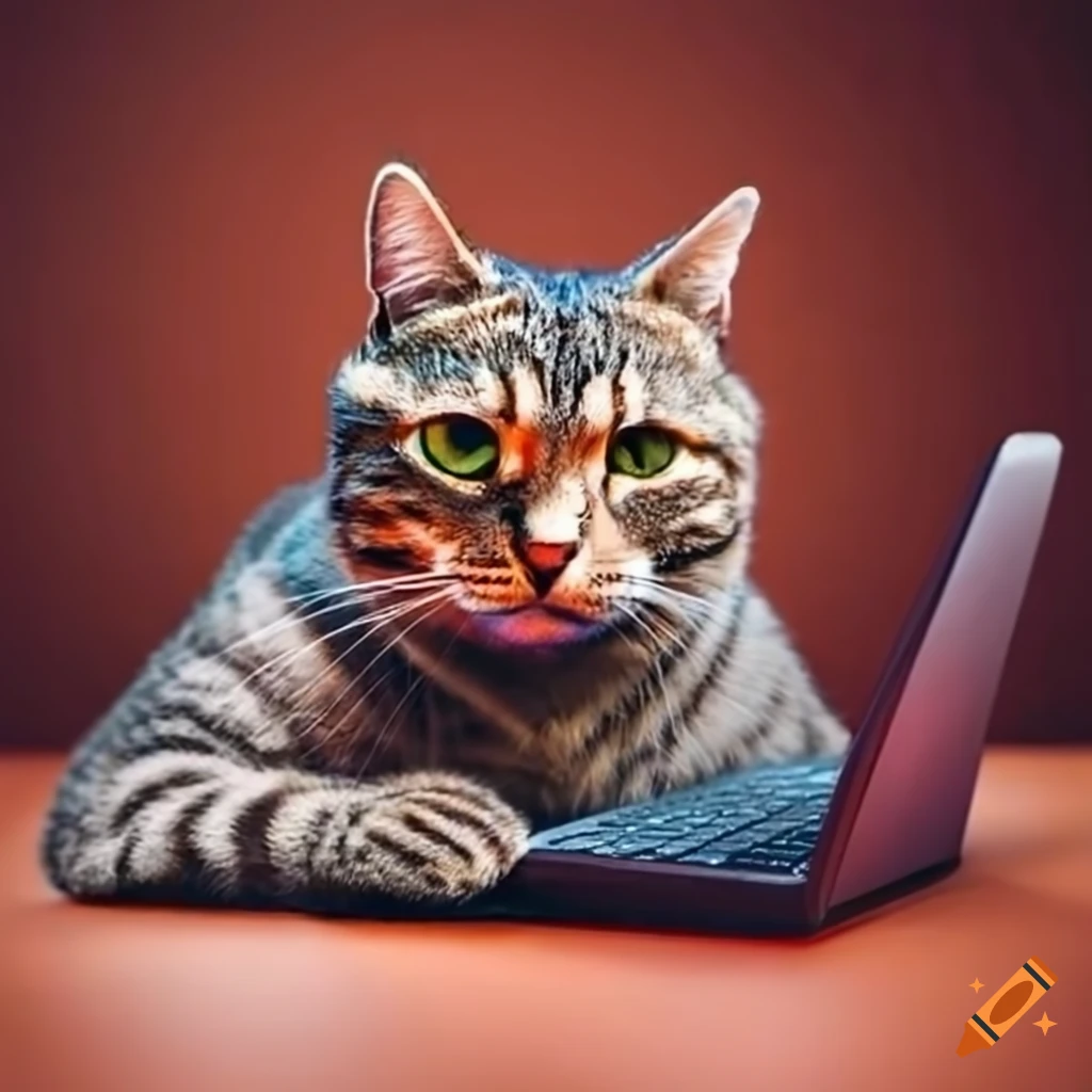 Tabby cat coding on a laptop on Craiyon