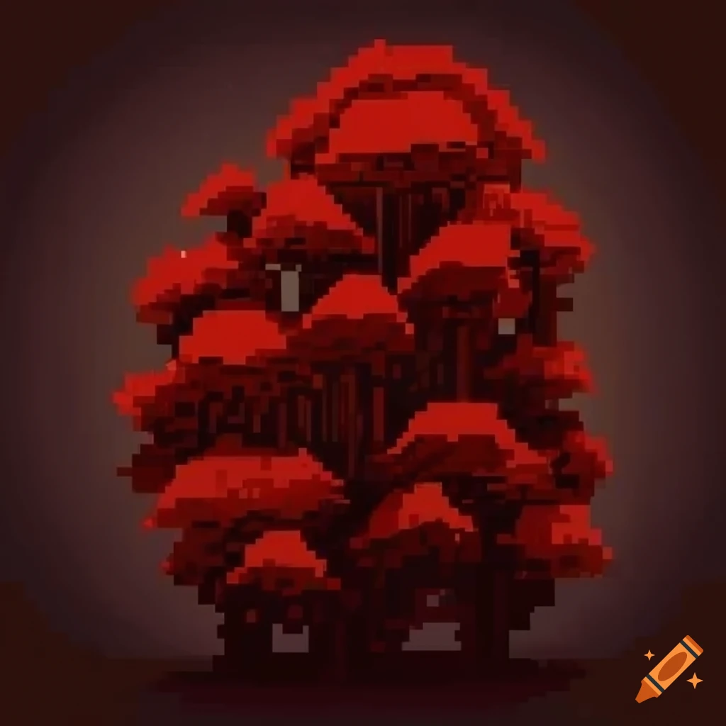 Detailed red pixel art fantasy shrubbery on Craiyon