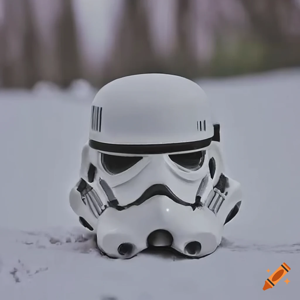 Star wars stormtrooper helmet on snowy ground on Craiyon