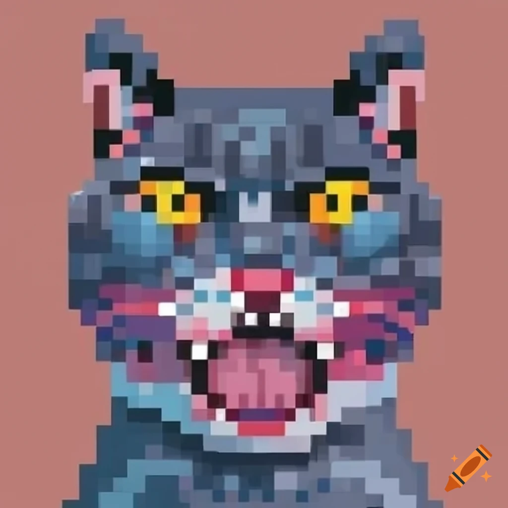 Pixel art of an angry cat on Craiyon
