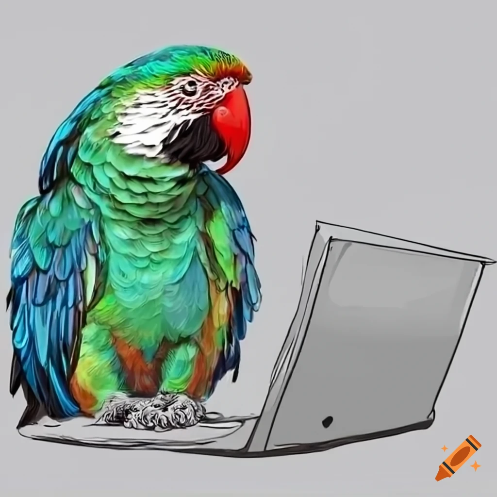 Parrot sitting in front of a computer on Craiyon