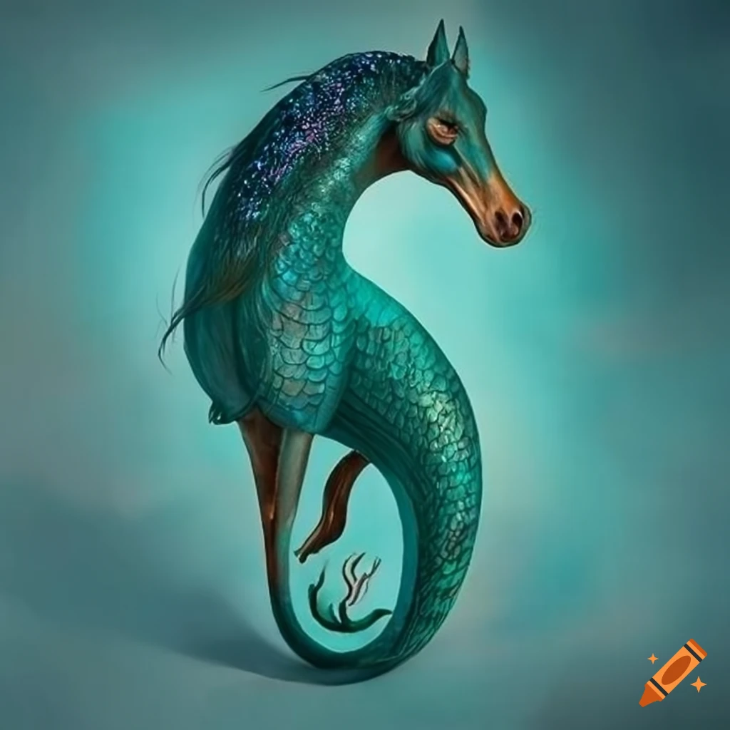 Teal kelpie mermaid horse on Craiyon