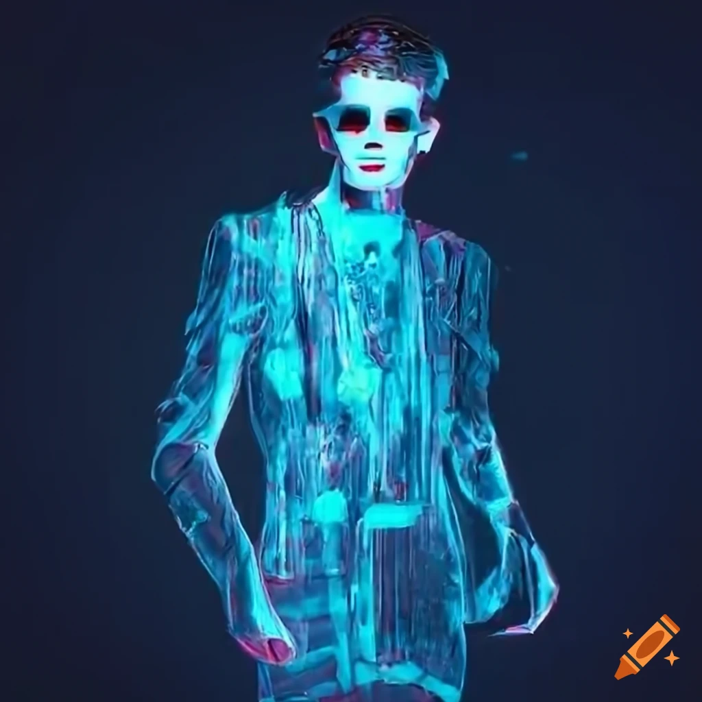 Highly detailed hologram portrait of a stylish futuristic male cyborg ...