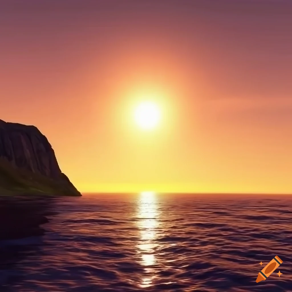 Serene mountain at sunset with radiant sun and captivating sunrays on Craiyon