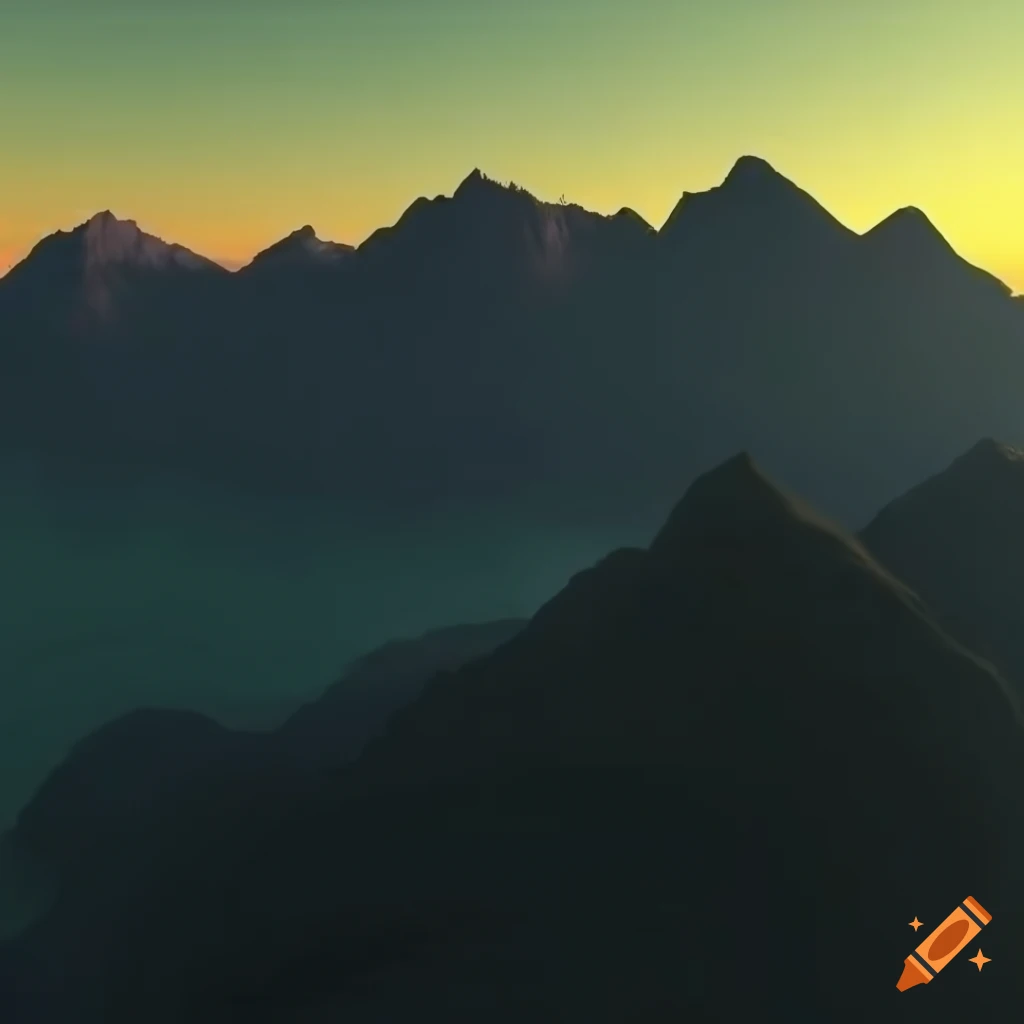 Serene mountain at sunset with radiant sun and captivating sunrays on Craiyon