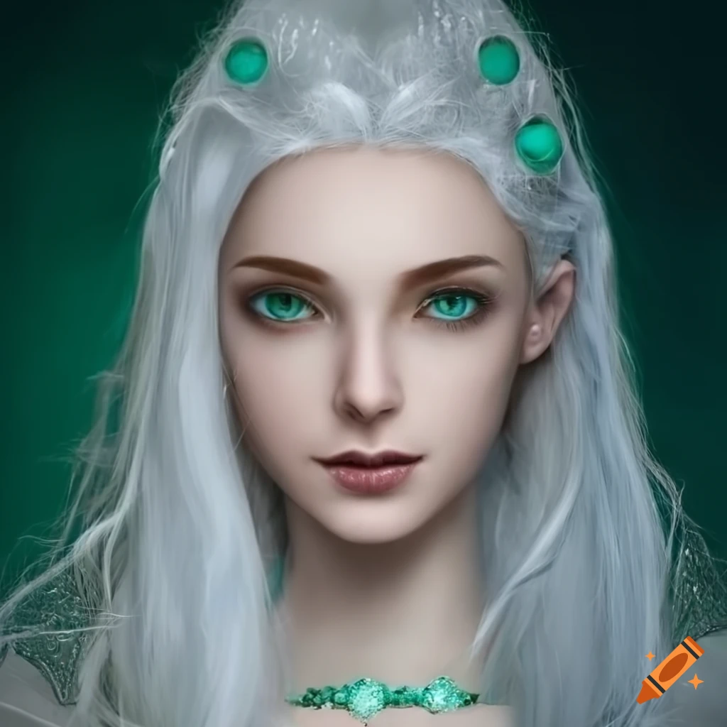Portrait of a beautiful young woman princess with flowing white hair ...