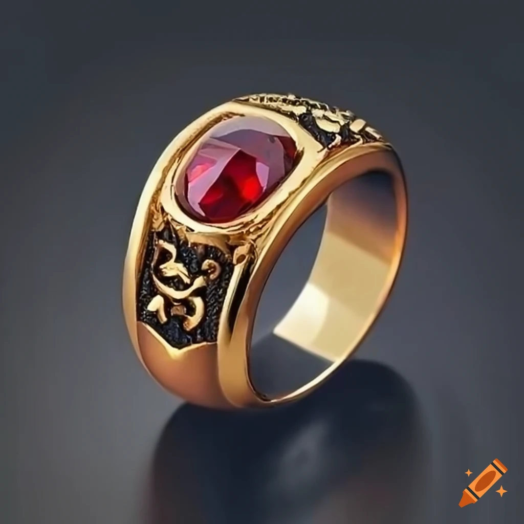 Arabian men's custom ring with engrossing red color and initials "HB ...