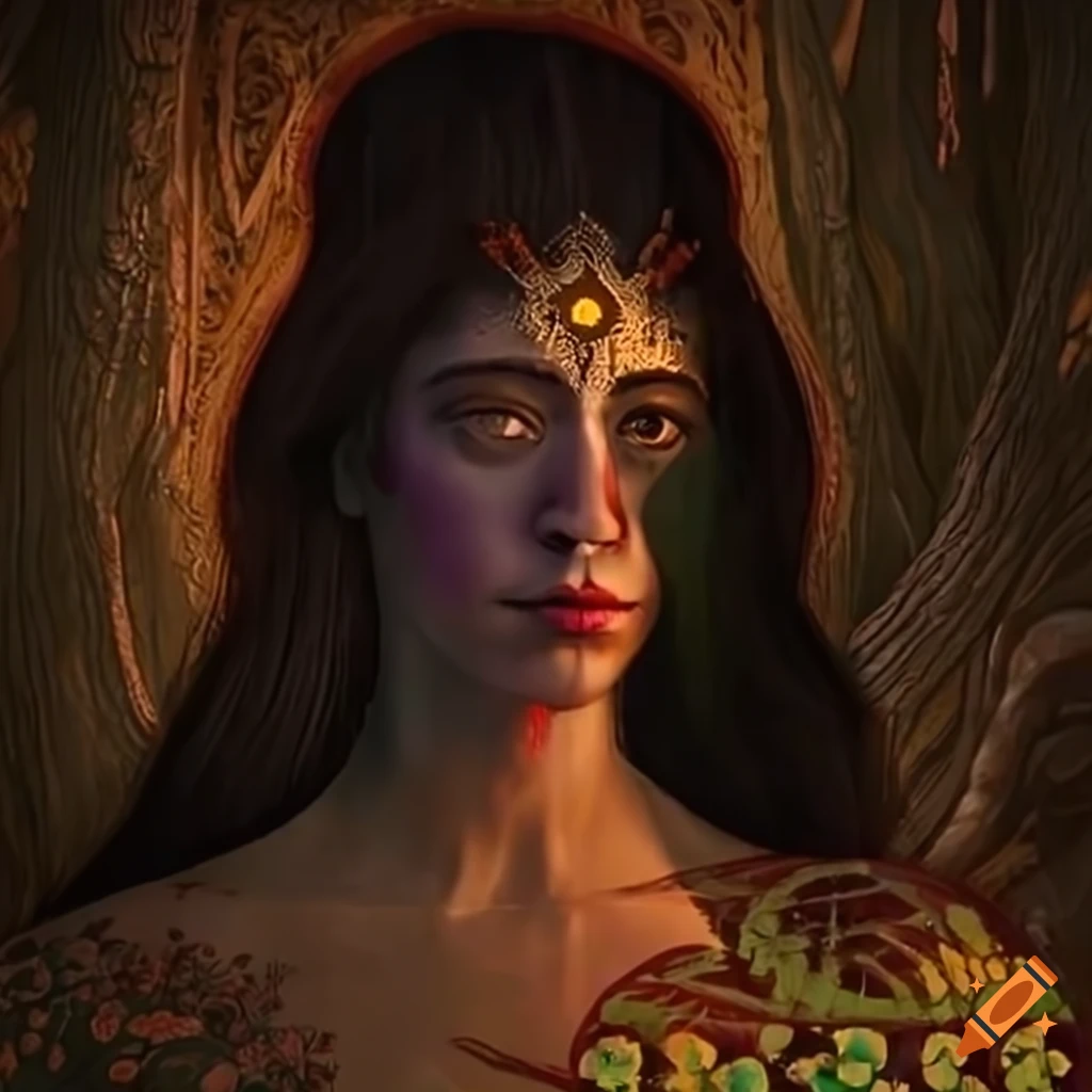 Illustration of a captivating woman with fantastical and authentic elements on Craiyon