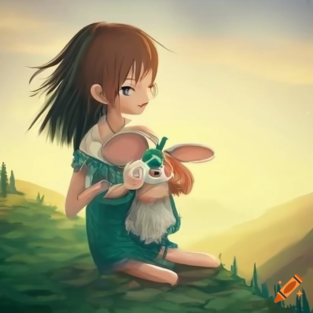 Rabbit girl on the hills on Craiyon