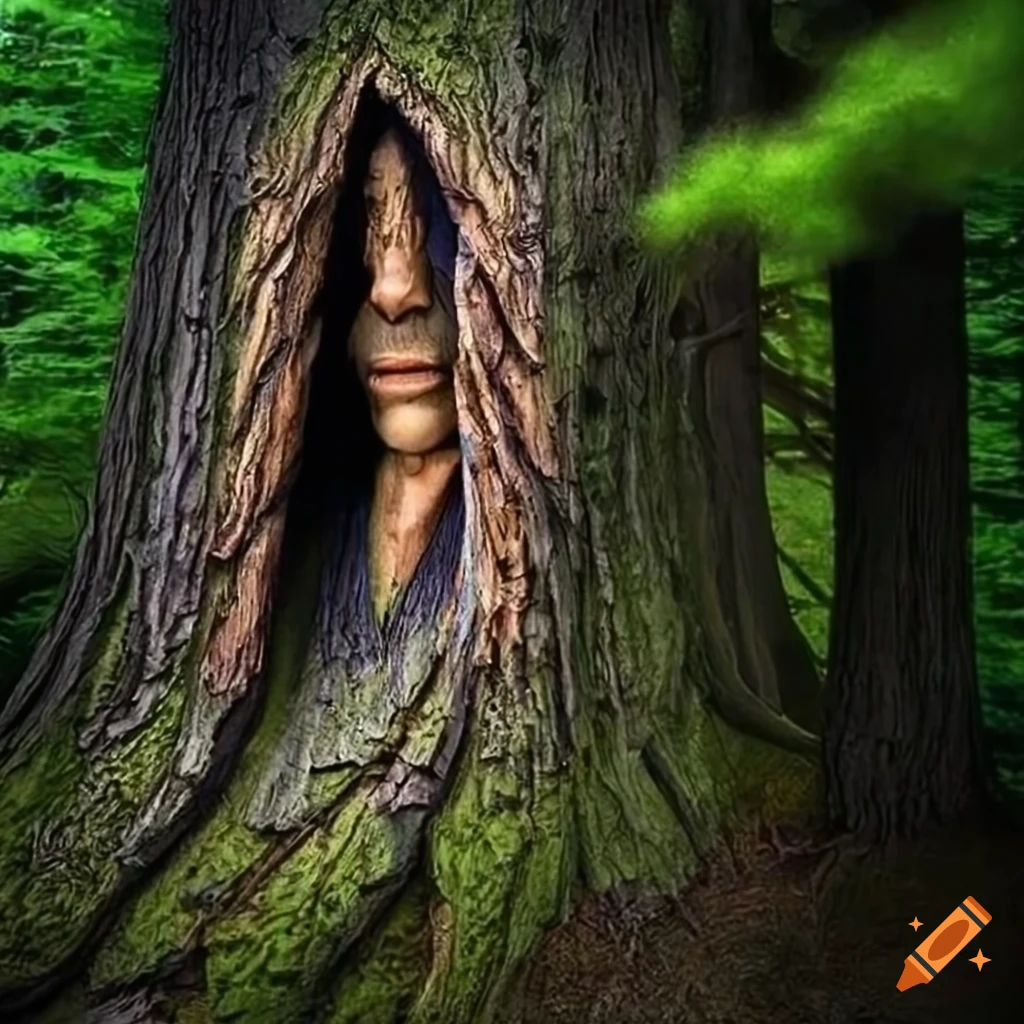 Rotten tree monster sculpture made from tree bark on Craiyon