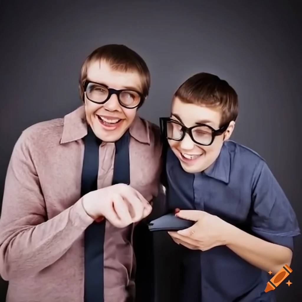 Geeks smiling at each other with computer mouse in hand on Craiyon