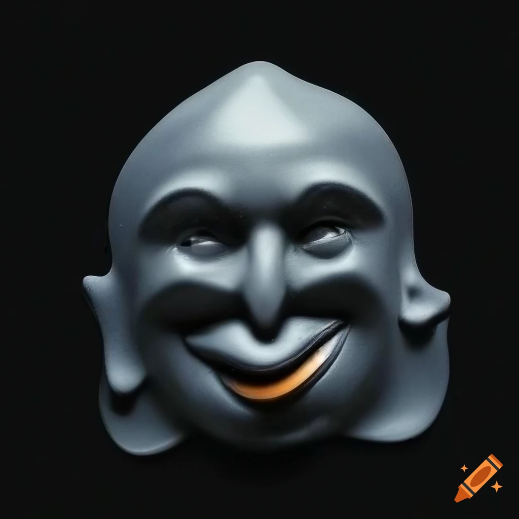 Close-up of a funny face relief melting through a black background on ...