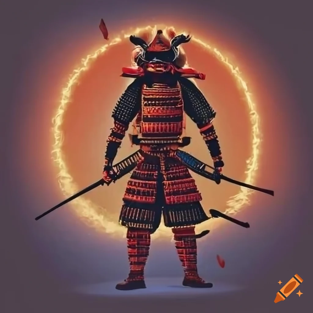 Japanese samurai with fire backdrop and guitar on Craiyon