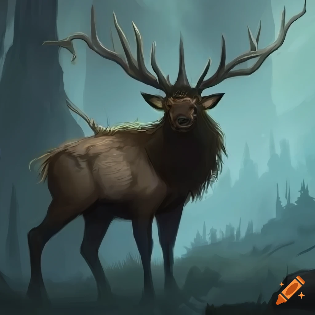 Giant elk in a fantasy setting on Craiyon