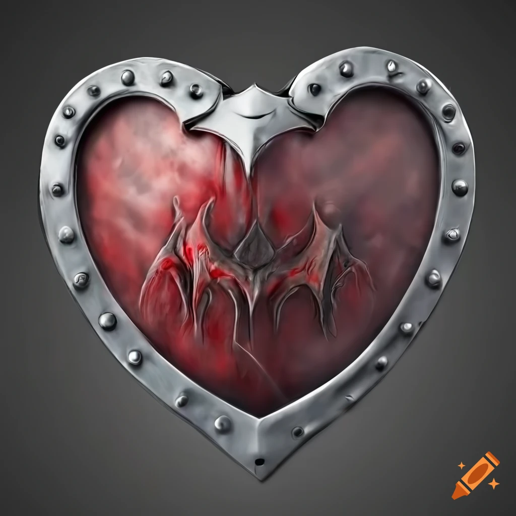 Metal vampire heart shield artifact on white background on Craiyon