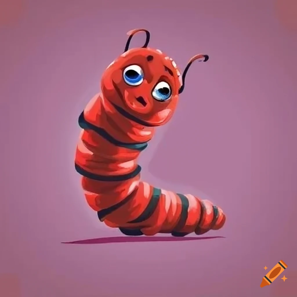 Red sad caterpillar on white background on Craiyon