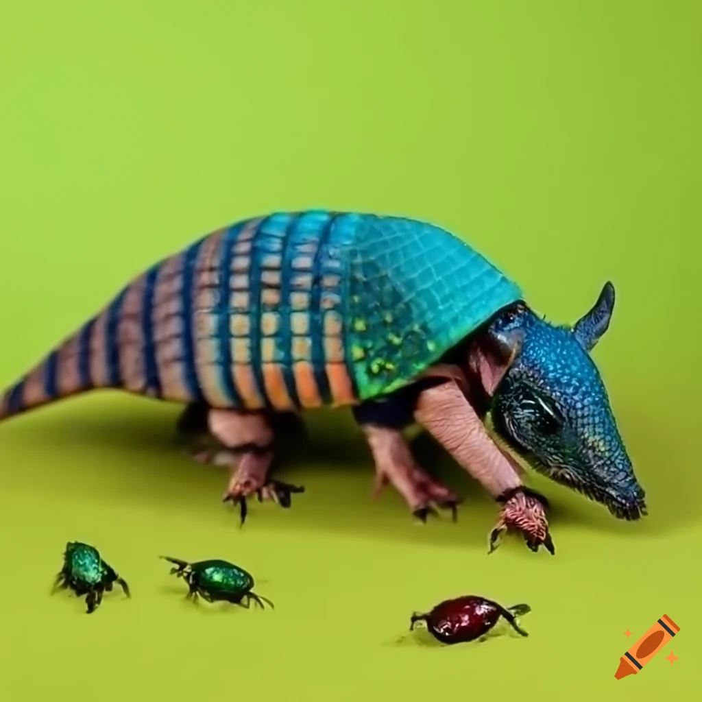 Colorful armadillo beetle hybrid in full body view on Craiyon