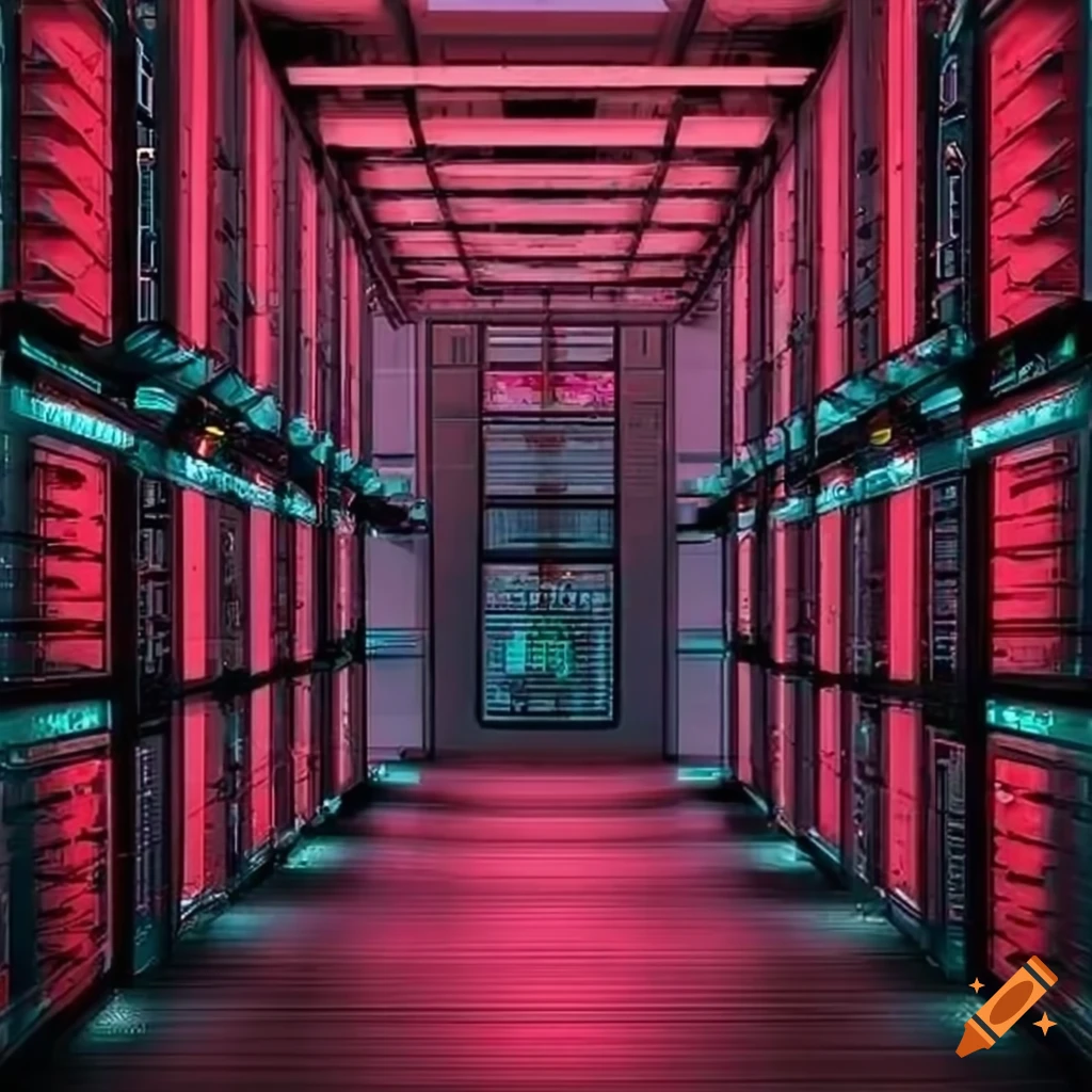 Cyberpunk black and red server room on Craiyon