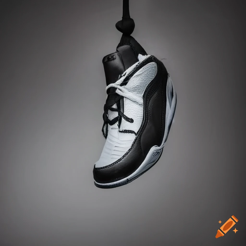 Air jordan sneakers hanging on a rope on Craiyon