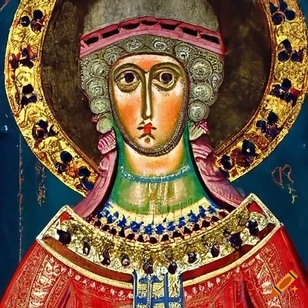 Portrait of Saint Tamar, the queen of Georgia, known for her leadership ...