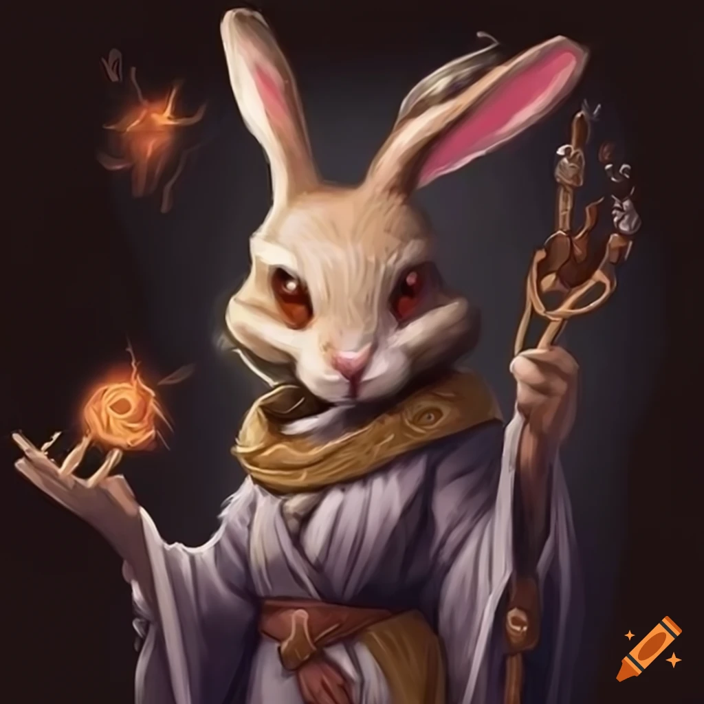 Rabbitfolk wizard investigator character illustration on Craiyon