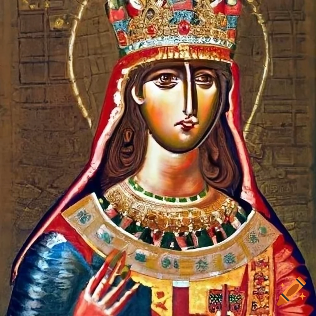 Portrait of Saint Tamar, the queen of Georgia, known for her leadership ...