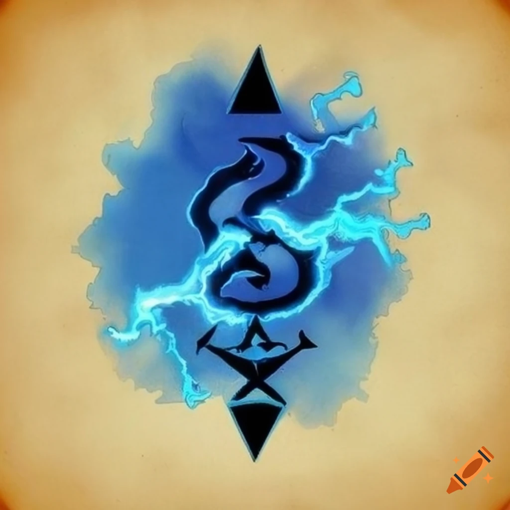 Blue thunder sigil on yellowed parchment paper on Craiyon