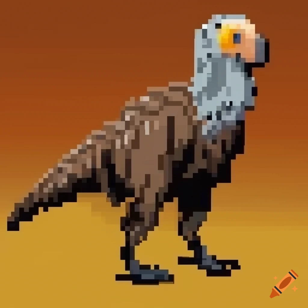 Pixel art of Utahraptor with modern-day bearded vulture plumage on Craiyon
