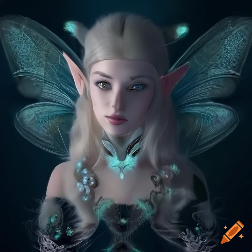 Hyperrealistic octane render of a female elf fairy goddess with shining ...