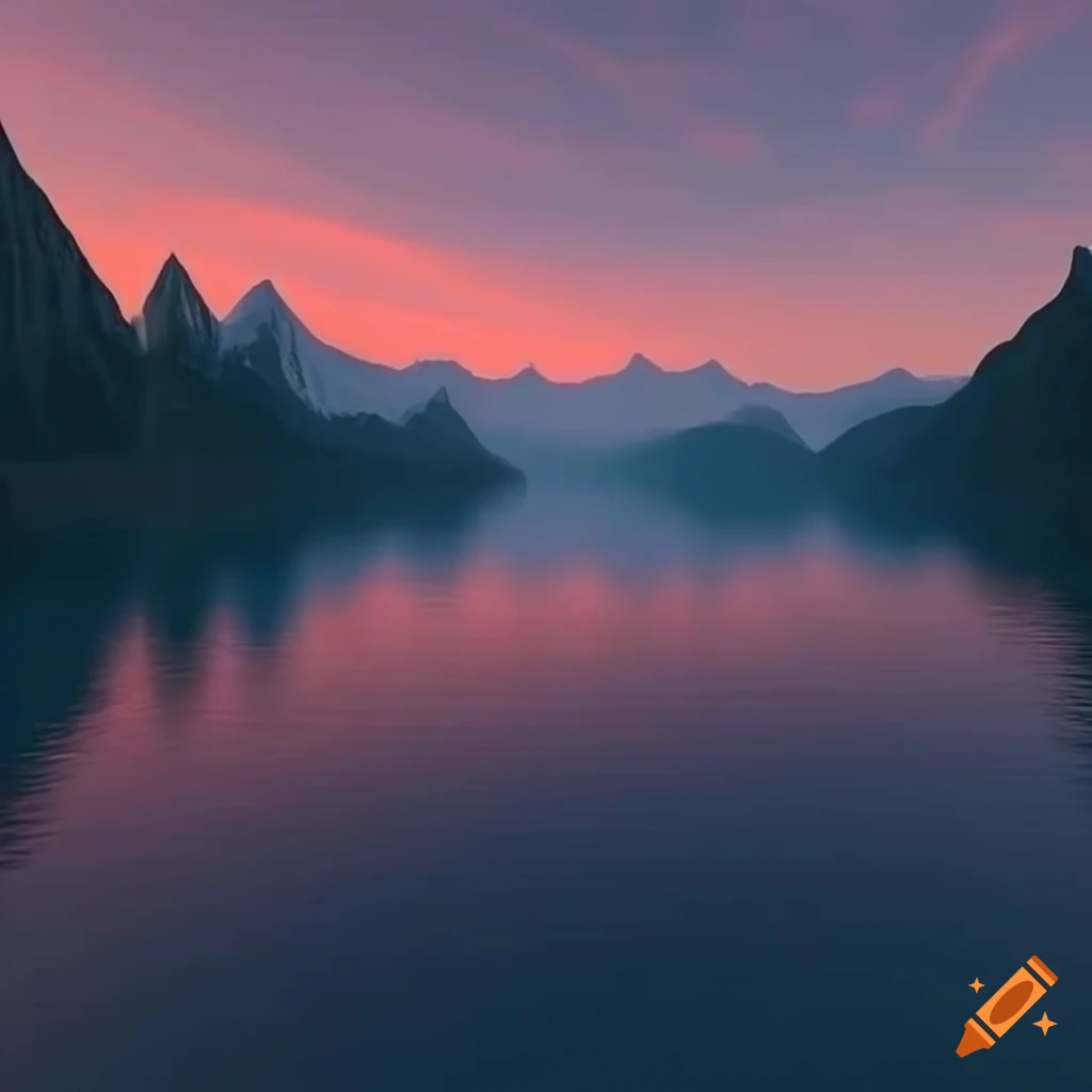 Stunning 3D rendering of a sunset-kissed mountain lake on Craiyon