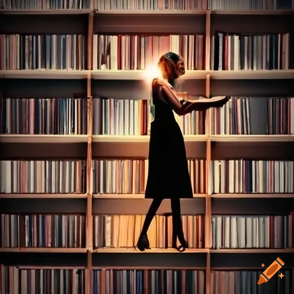 Woman organizing books in akashic records library on Craiyon