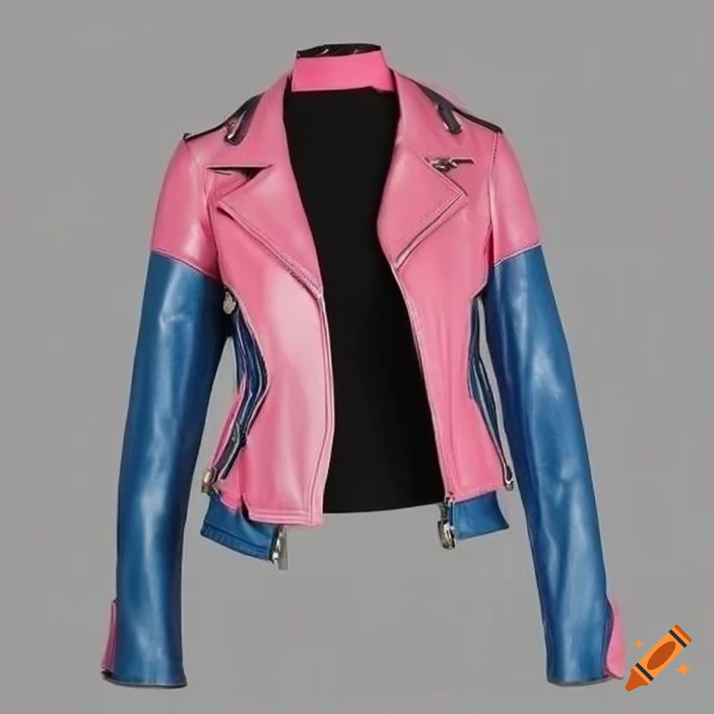 Stylish pink and blue women's leather jacket on Craiyon