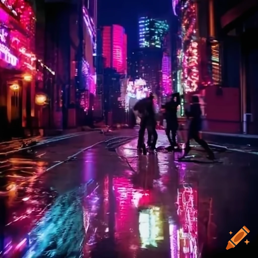 Urban man being a fierce glitter diva in a neon city on Craiyon