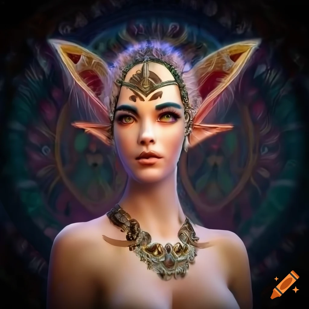Hyperrealistic octane render of a female elf fairy goddess with shining ...