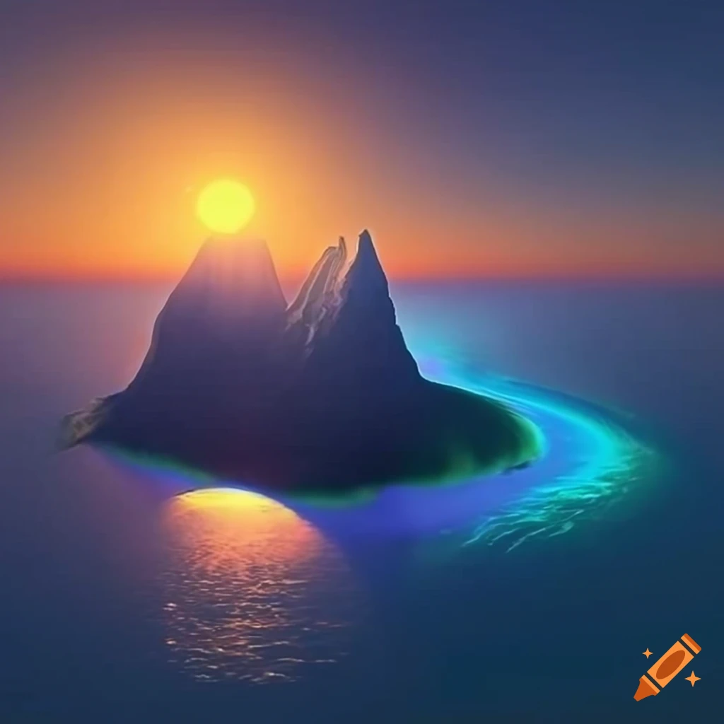 Breathtaking 3D rendering of a mountain with radiant light, sun rays ...