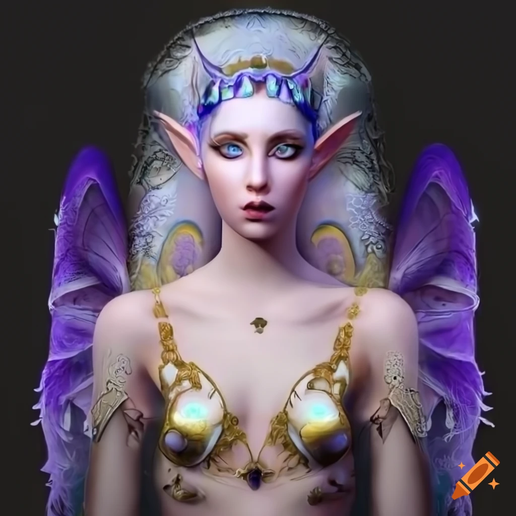 Hyperrealistic Octane render of a female elf fairy goddess with fur, feline-like eyes, and fox ...