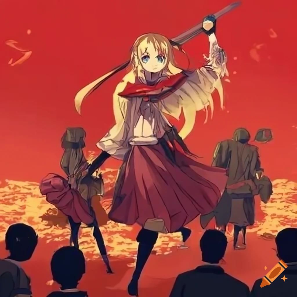 Anime-style depiction of a crowd with a communist theme on Craiyon