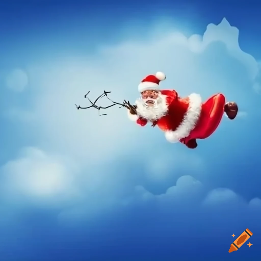 Santa claus flying through the sky on Craiyon