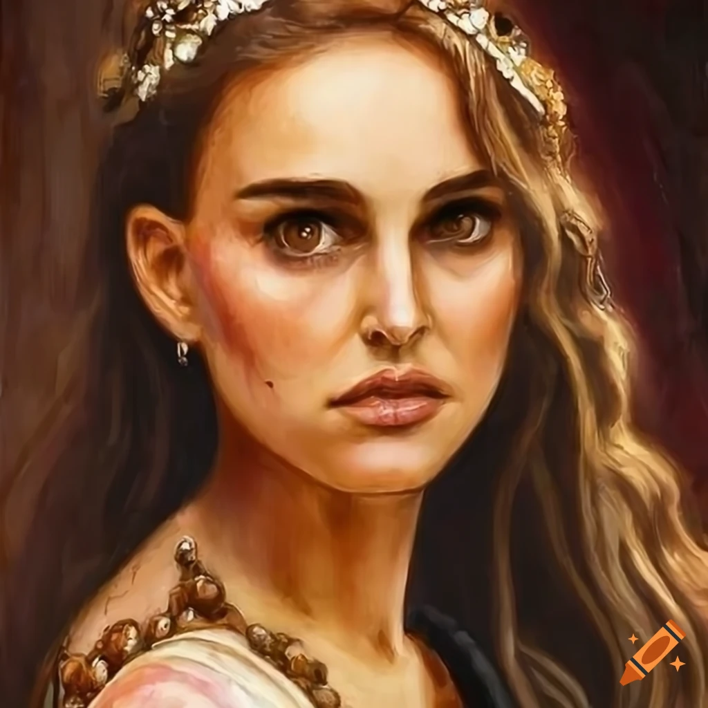 Medieval princess natalie portman in a castle courtyard oil painting on ...